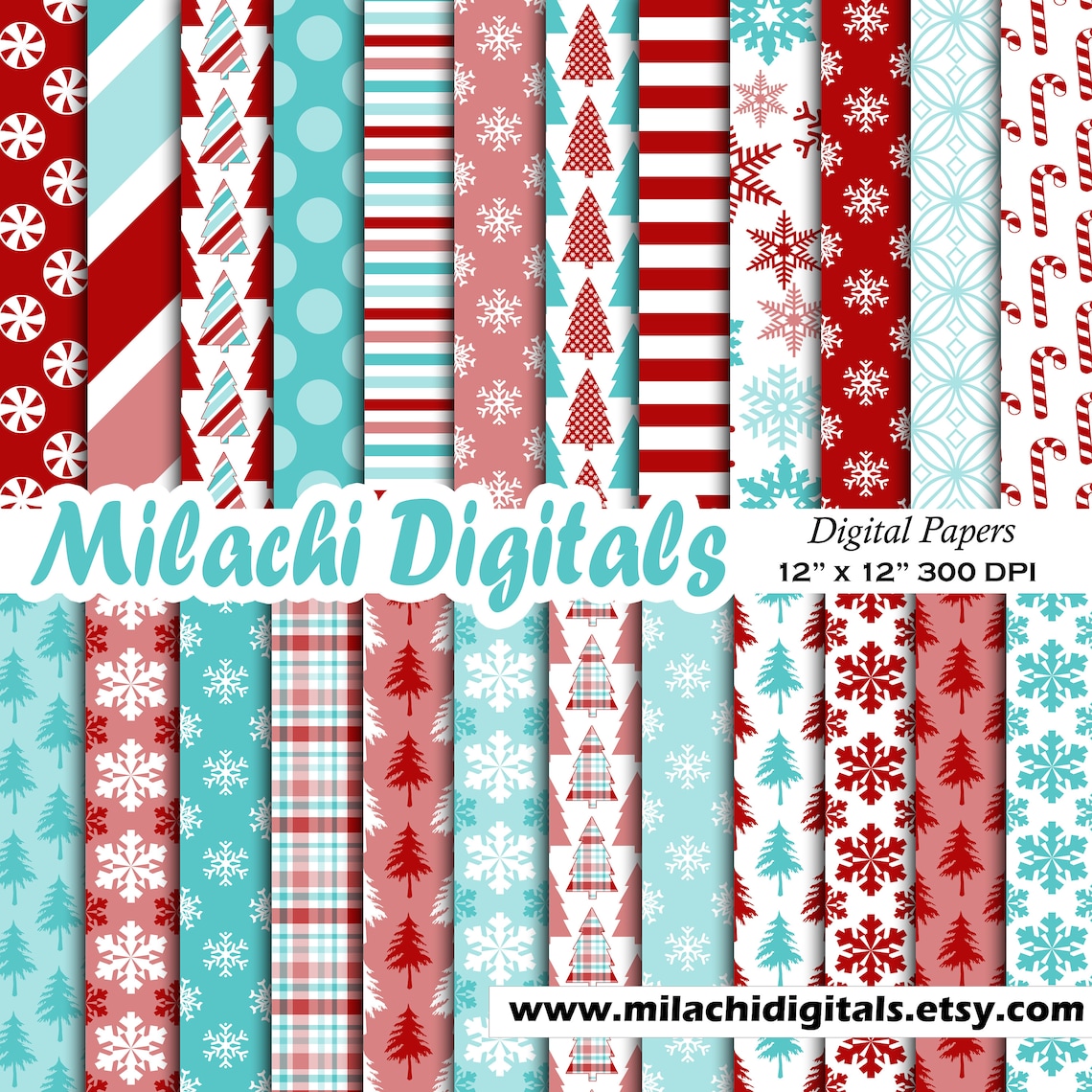 Christmas Digital Paper Holiday Scrapbook Papers Snowflake - Etsy