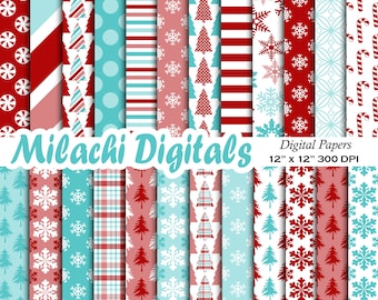 Christmas Digital Paper Holiday Scrapbook Papers Snowflake | Etsy