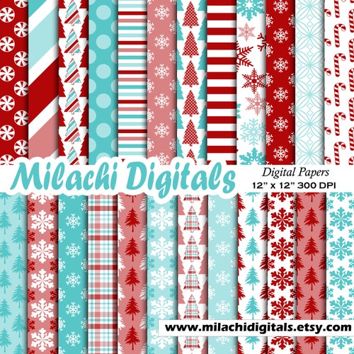 Christmas Digital Paper Holiday Scrapbook Papers Snowflake - Etsy