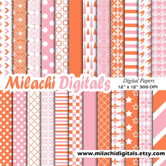 Pink and Coral Digital Paper Background Scrapbook Papers - Etsy