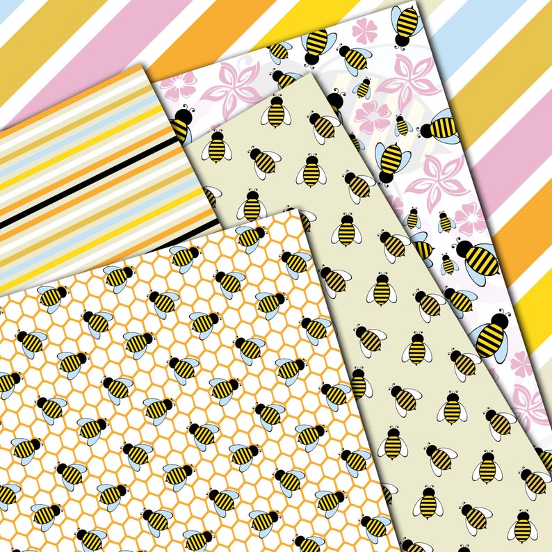 Bumble Bee Digital Paper Honey Scrapbook Papers Hive | Etsy