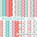 Turquoise and Red Digital Paper, Scrapbook Papers, Floral Wallpaper ...