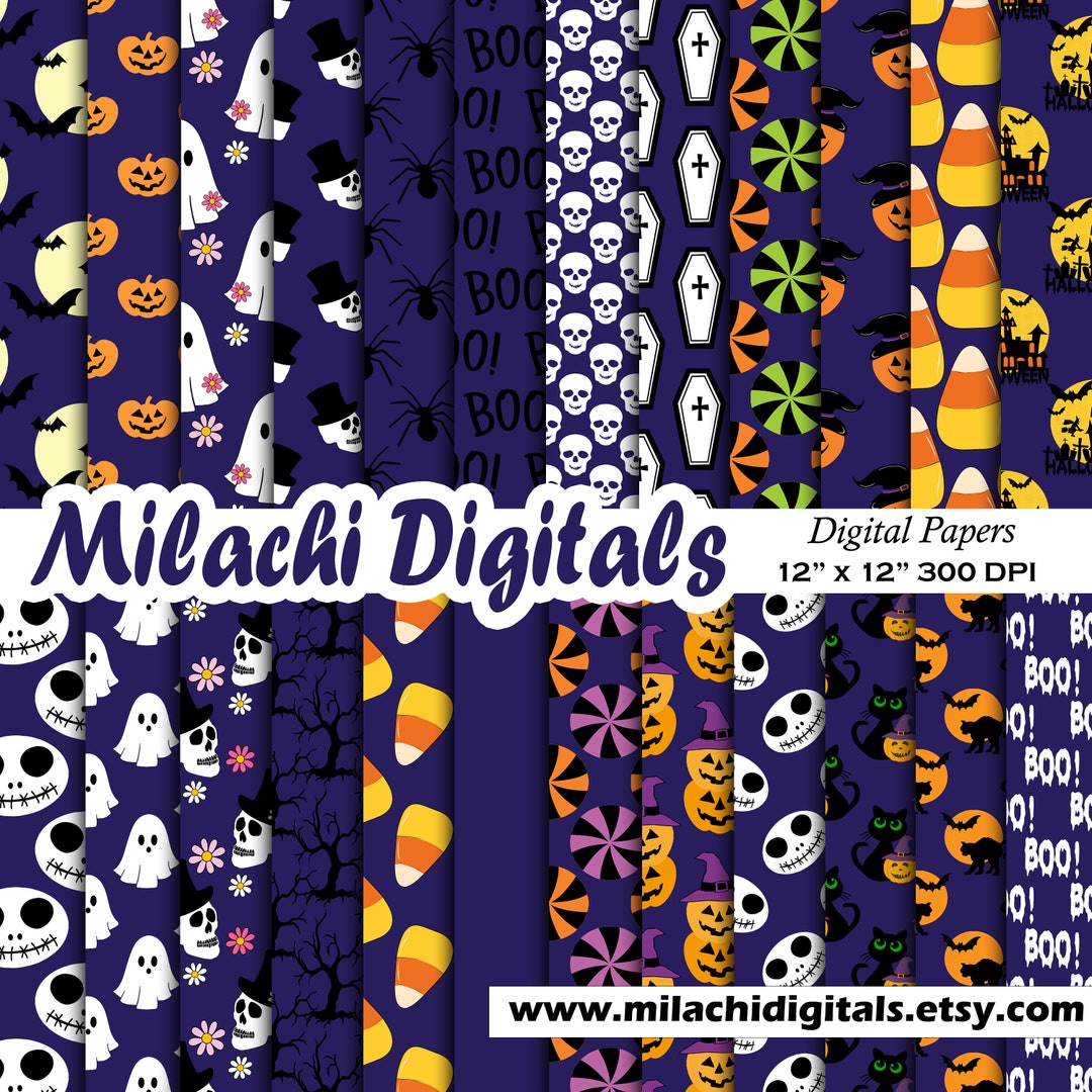 Halloween Digital Paper, Holiday Scrapbook Papers, Pumpkin Wallpaper ...