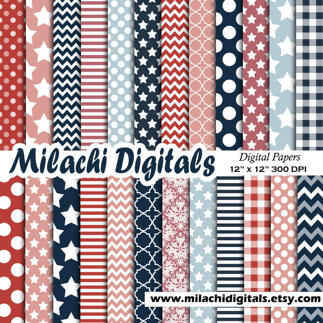 4th of July Digital Paper, Seamless Backgrounds, Patriotic Scrapbook ...