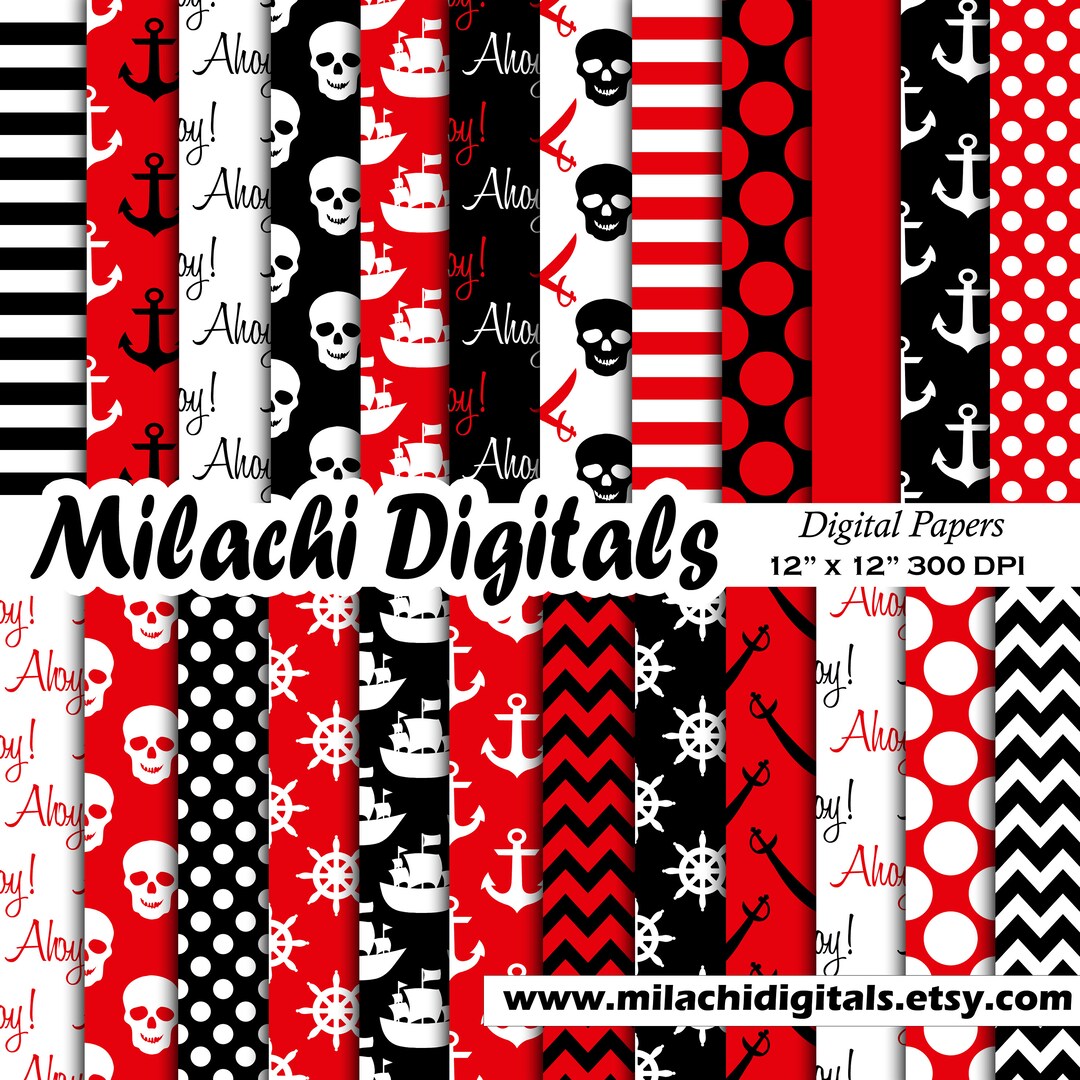 Pirate Digital Paper Skull Pattern Pirate Ship Background Sword Ahoy ...