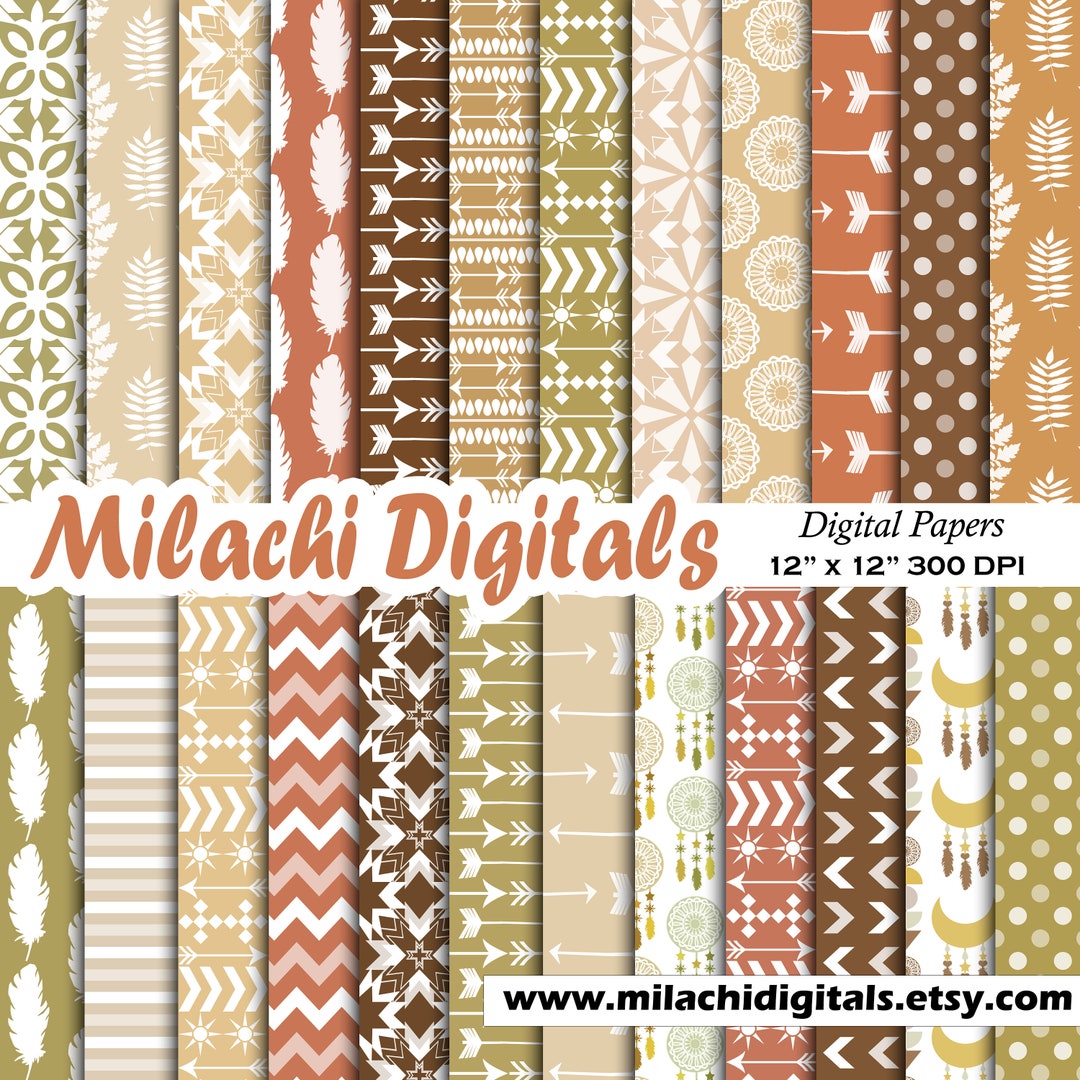 Bohemian Digital Paper, Boho Baby Shower Scrapbook Papers, Tribal ...