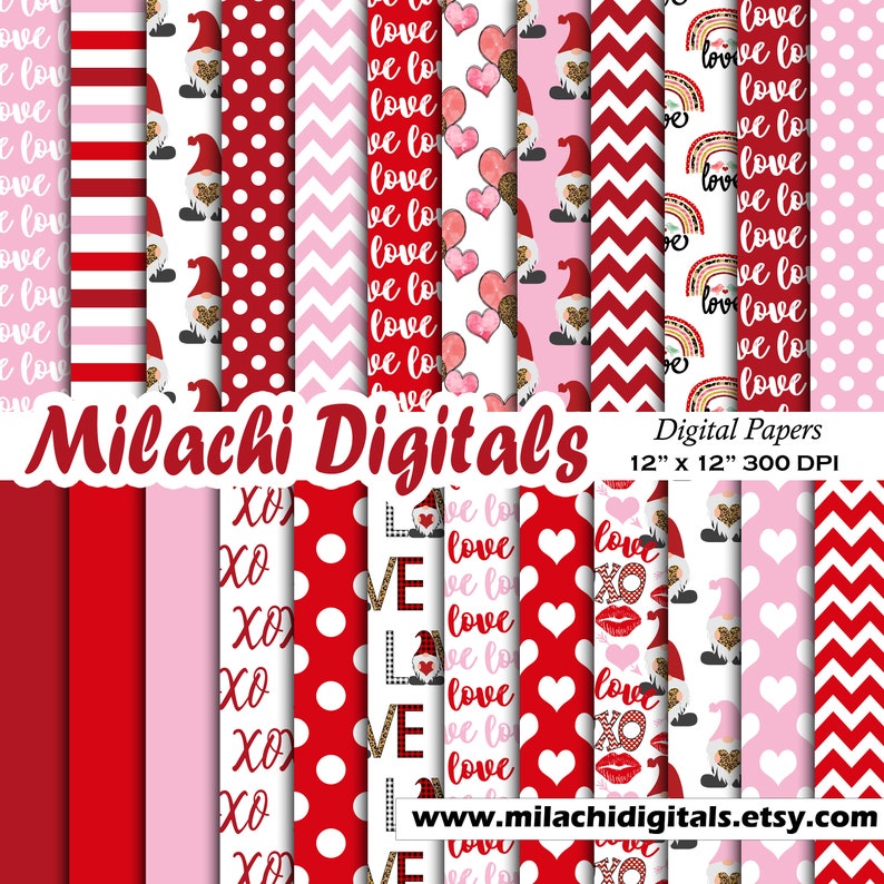 Valentine Digital Paper Valentine's Day Scrapbook Papers - Etsy