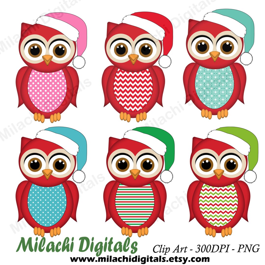 Christmas Owls Clipart, Holiday Clipart, Vector Graphics, Winter ...
