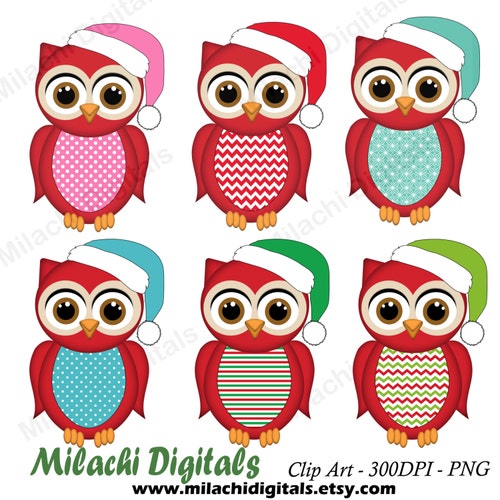 Christmas Owls Digital Clip Art for Personal and Commercial - Etsy