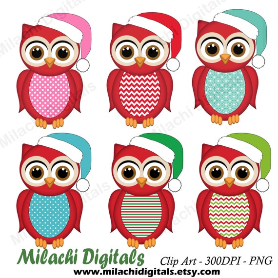 Christmas Owls Clipart Holiday Clipart Vector Graphics - Etsy