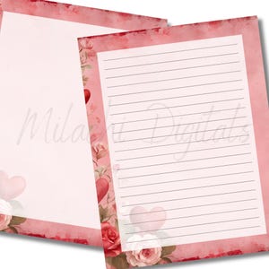 Valentine's Day Printable Writing Paper Stationery, Digital Paper for ...
