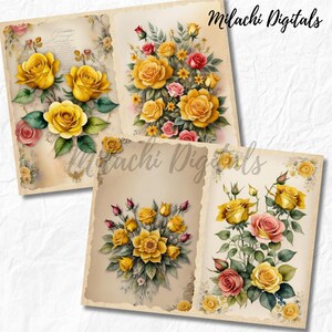 Yellow Roses Junk Journal Paper Printable, Scrapbook Paper, Floral Junk ...