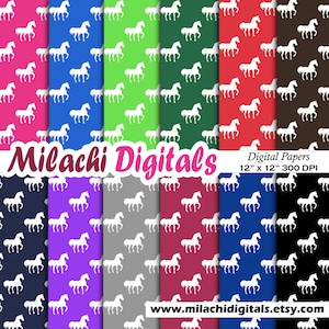 Horse Digital Paper, Pony Digital Paper, White Horses, Instant Download ...