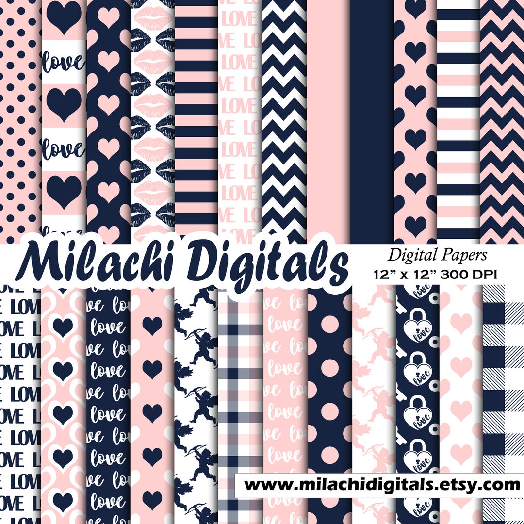 Valentine Digital Paper, Valentine's Day Scrapbook Papers, Hearts ...