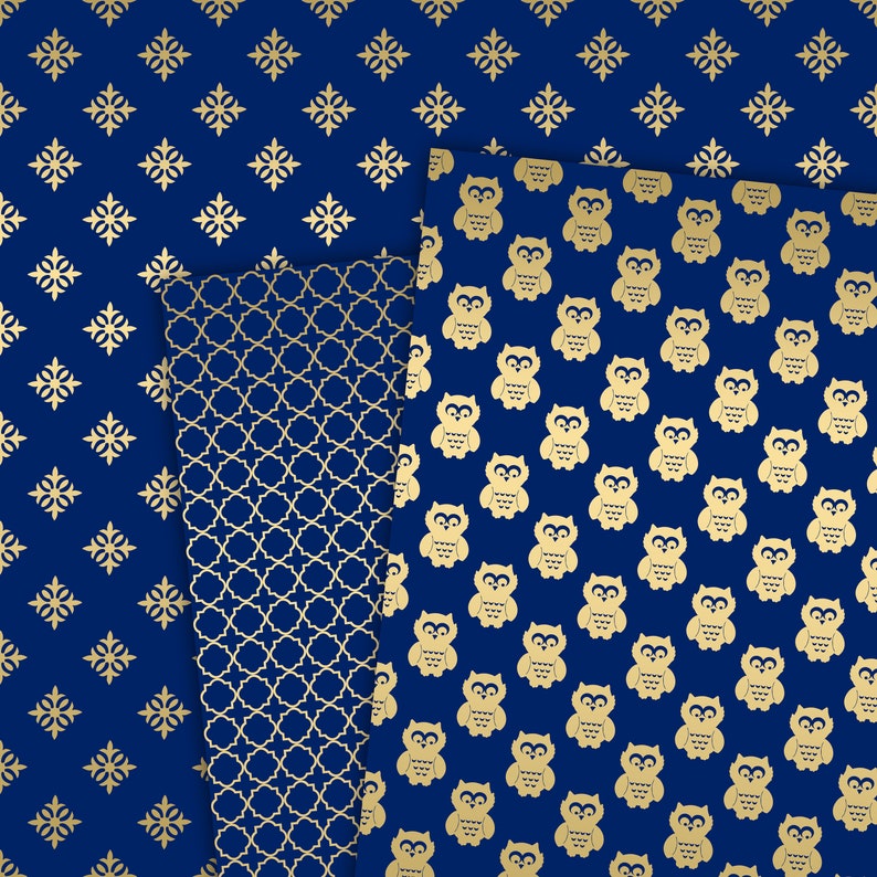 Royal Blue and Gold Digital Paper Seamless Gold Patterns - Etsy