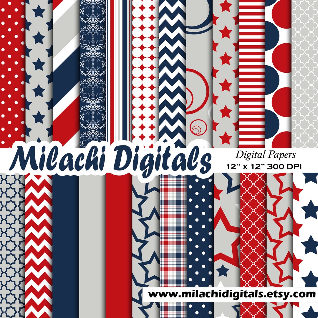 4th of July Digital Paper, Patriotic Scrapbook Papers, Fourth of July ...