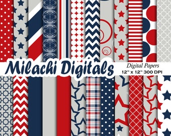 4th of July Digital Paper, Patriotic Scrapbook Papers, Fourth of July ...