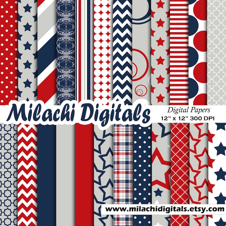 4th of July Digital Paper, Patriotic Scrapbook Papers, Fourth of July ...