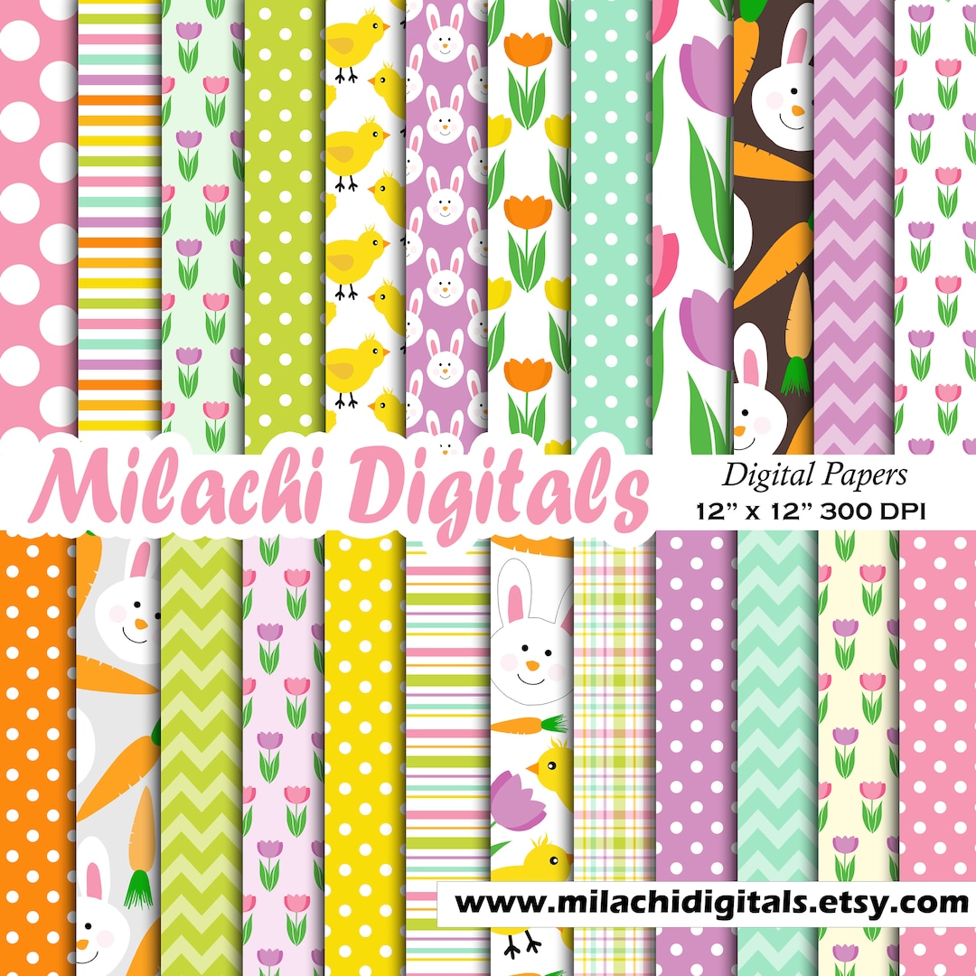 Easter Digital Paper Easter Tulips Scrapbook Papers Chick Wallpaper ...