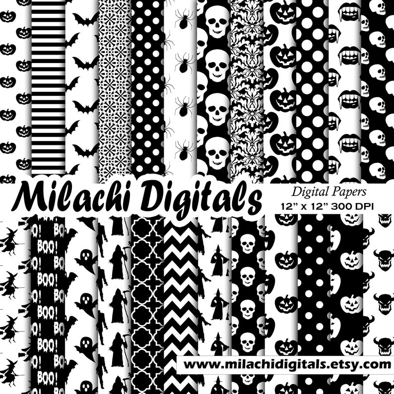 Black and White Halloween Digital Paper Seamless, Trick or Treat ...