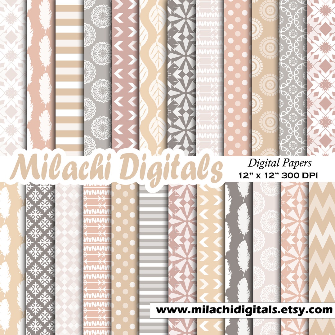 Bohemian Digital Paper, Boho Baby Shower Scrapbook Papers, Tribal ...