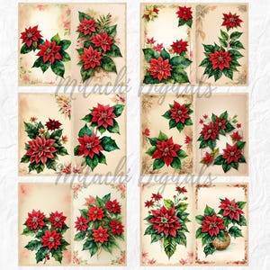 Christmas Poinsettia Junk Journal Paper Printable, Christmas Scrapbook ...
