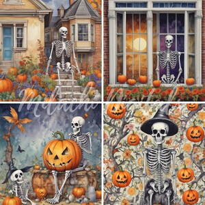 Halloween Skeleton Digital Paper Pack 12"x12", Spooky Background, DIY ...