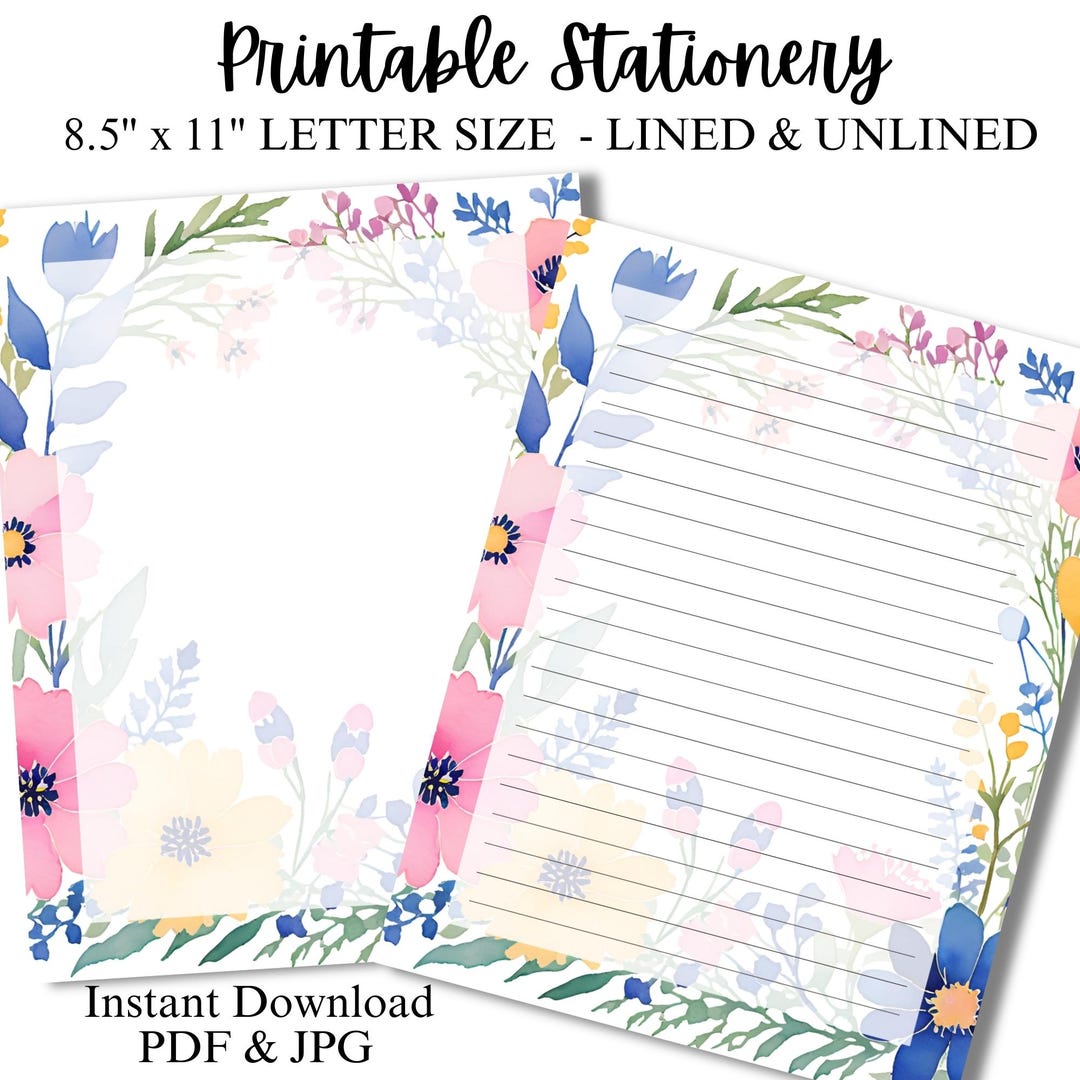 Printable Writing Paper Wildflowers Stationery, Digital Paper for ...
