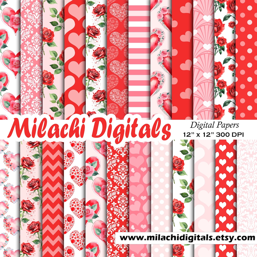 Valentine's Day Digital Paper, Seamless 12"x12" Scrapbook Paper, Junk ...