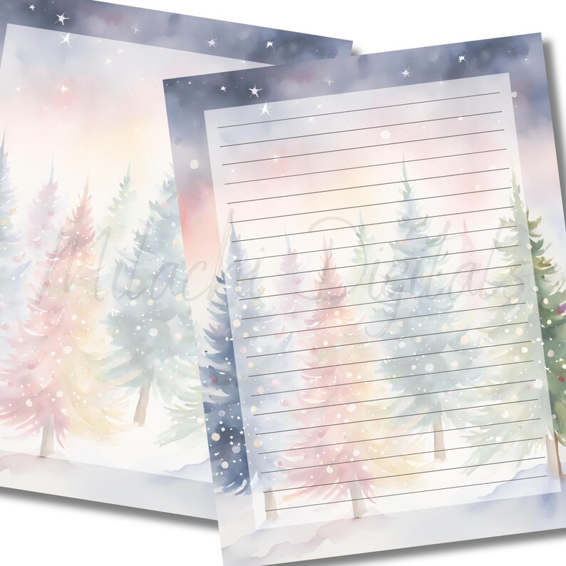 Printable Writing Paper Christmas Tree Stationery, Digital Paper for ...