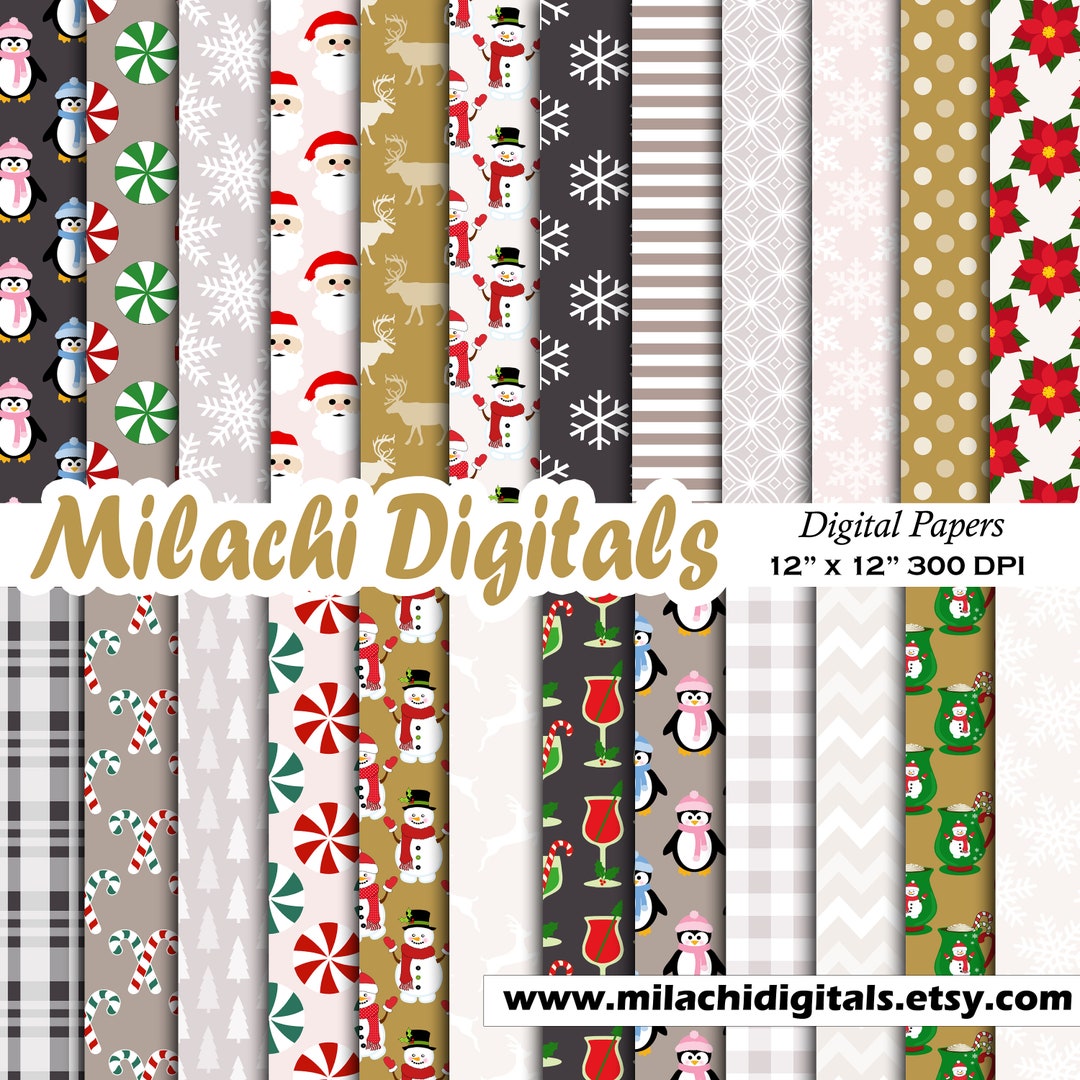 Christmas Digital Paper, Seamless Patterns, Holiday Scrapbook Papers ...