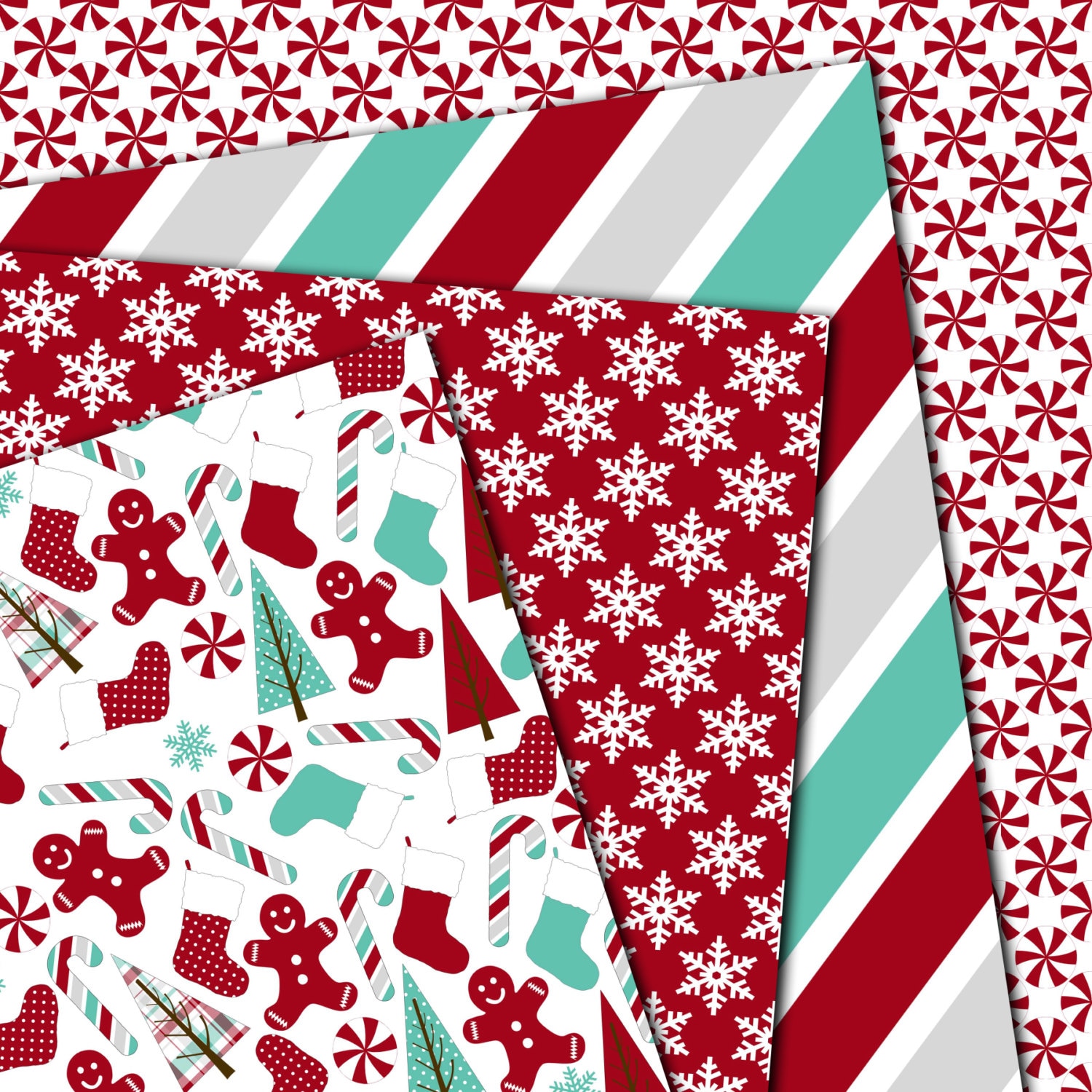 Christmas Digital Paper Holiday Scrapbook Papers Snowflake - Etsy