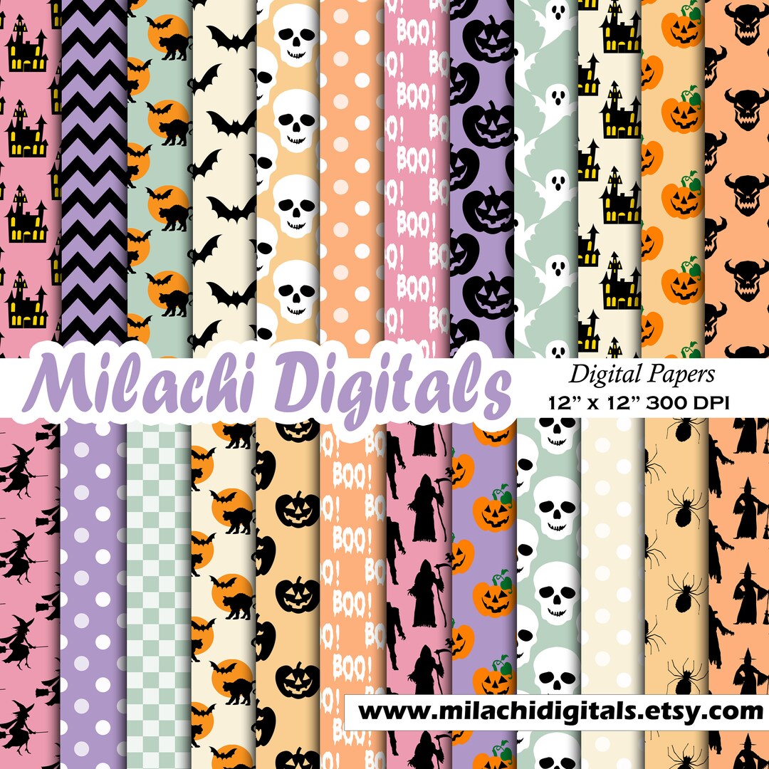 Halloween Digital Paper Seamless Trick or Treat Scrapbook Papers Skull ...