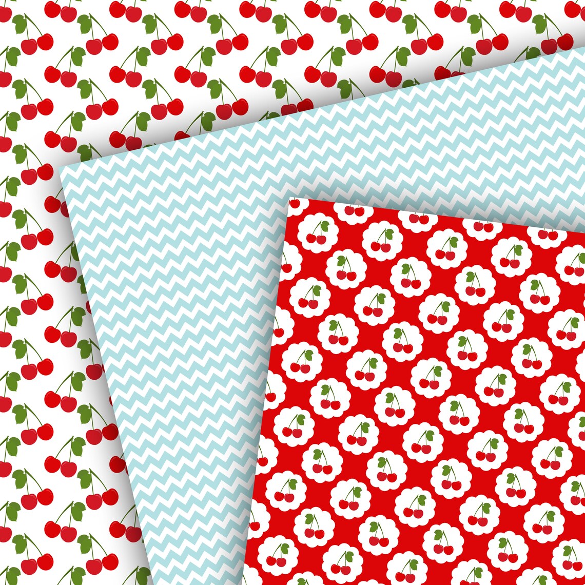 Cherries Digital Paper, Seamless Backgrounds, Cherry Scrapbook Papers ...
