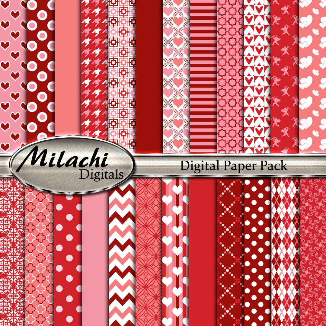 Valentine's Day Digital Paper Pack, Scrapbook Papers, Commercial Use ...