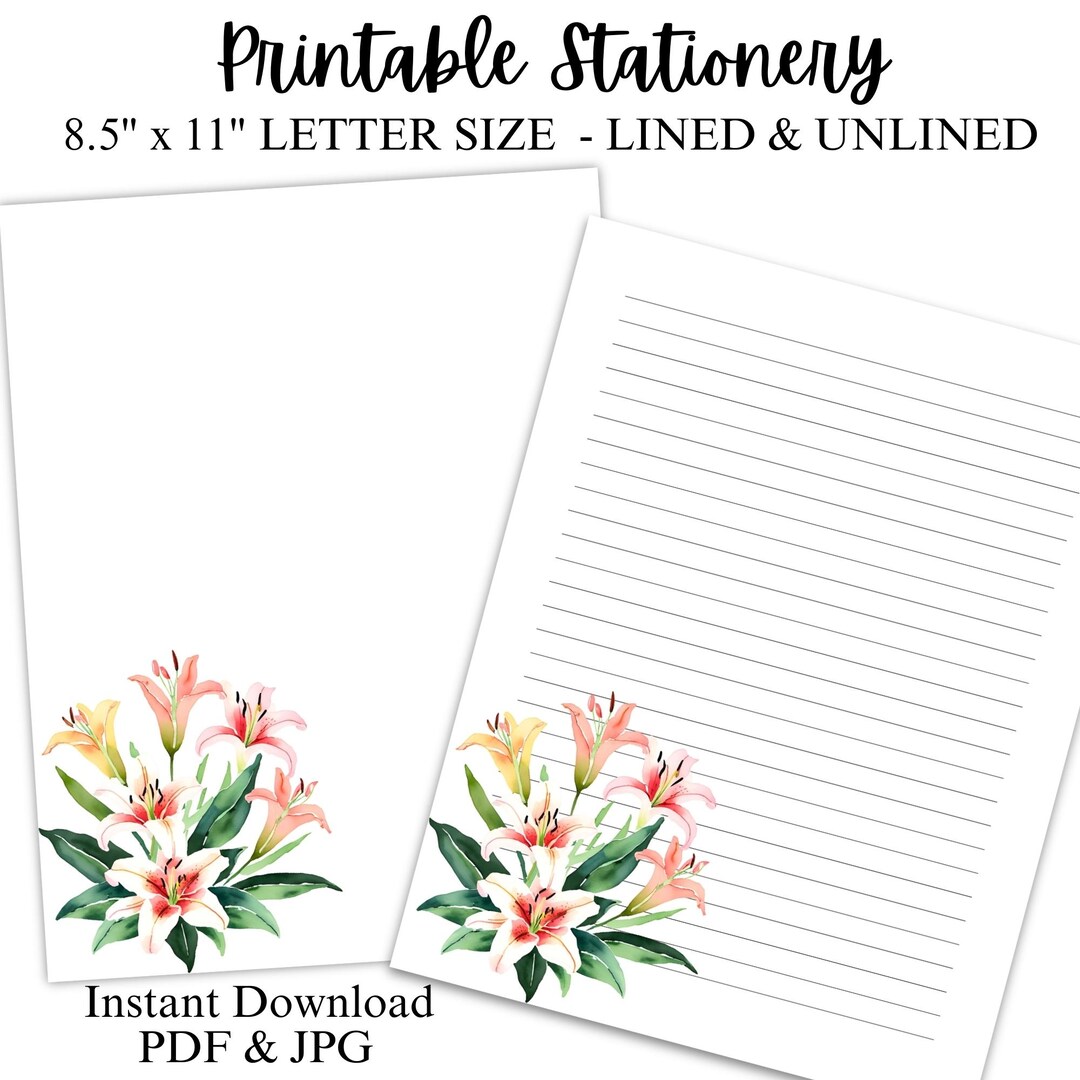 Lily Flowers Stationery Printable, Journal, Letter Writing, Office ...
