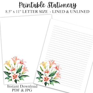 Lily Flowers Stationery Printable, Journal, Letter Writing, Office ...
