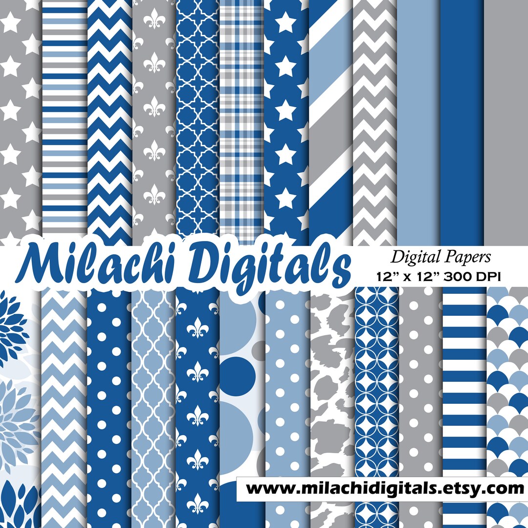 Blue and Gray Digital Paper, Scrapbook Papers, Wallpaper, Digital ...