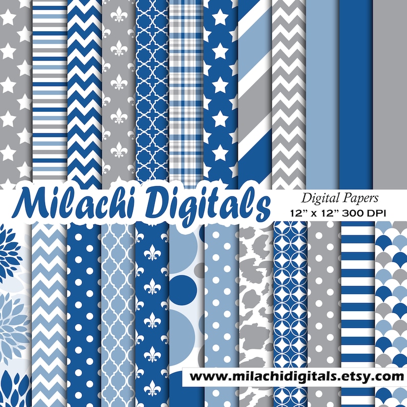 Blue and Gray Digital Paper, Scrapbook Papers, Wallpaper, Digital ...