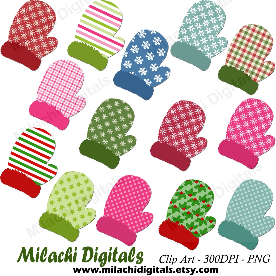 Winter Gloves Clipart Mittens Holiday Clip Art Sticker Journal Clipart ...