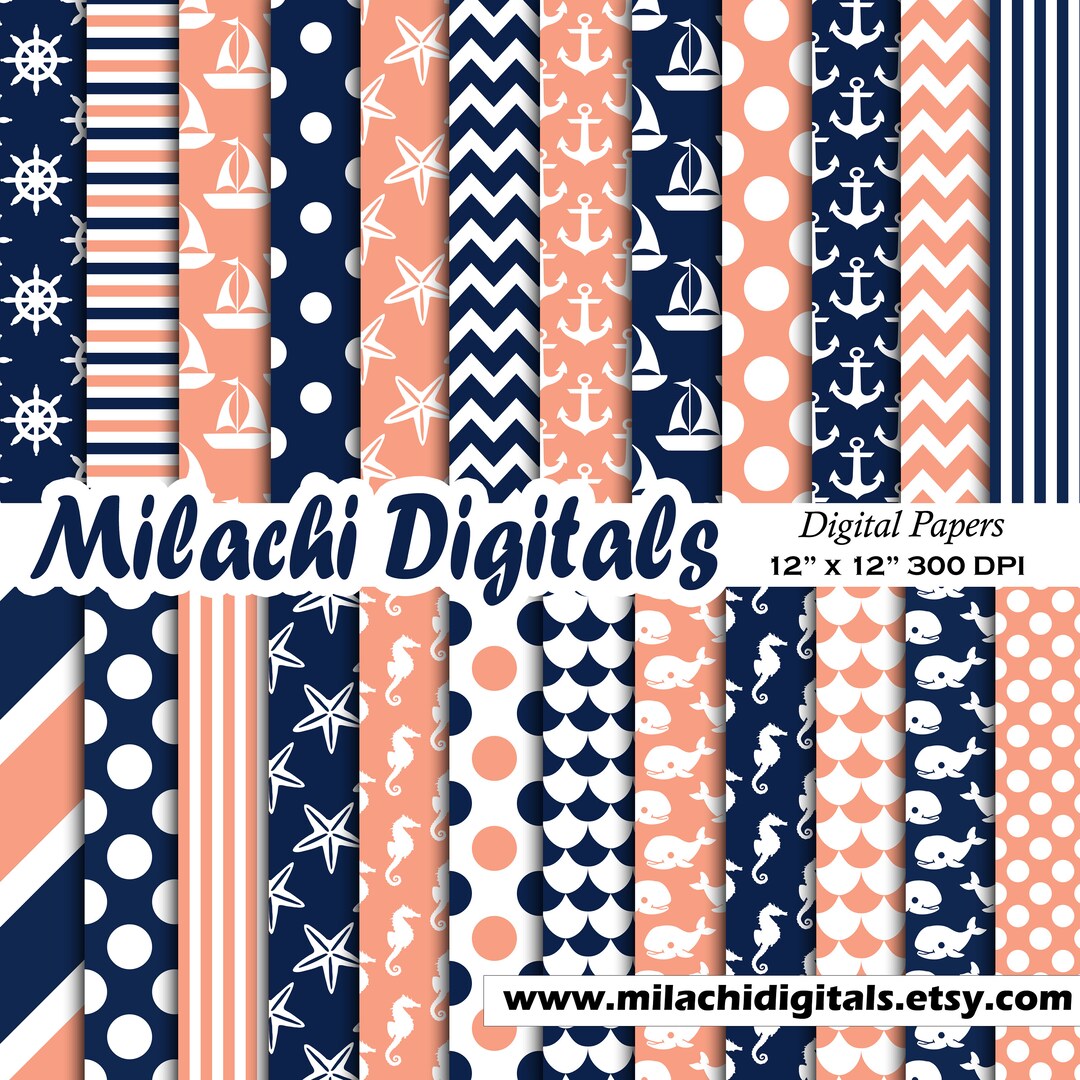 Nautical Digital Paper, Ahoy Scrapbook Papers, Chevron Background ...