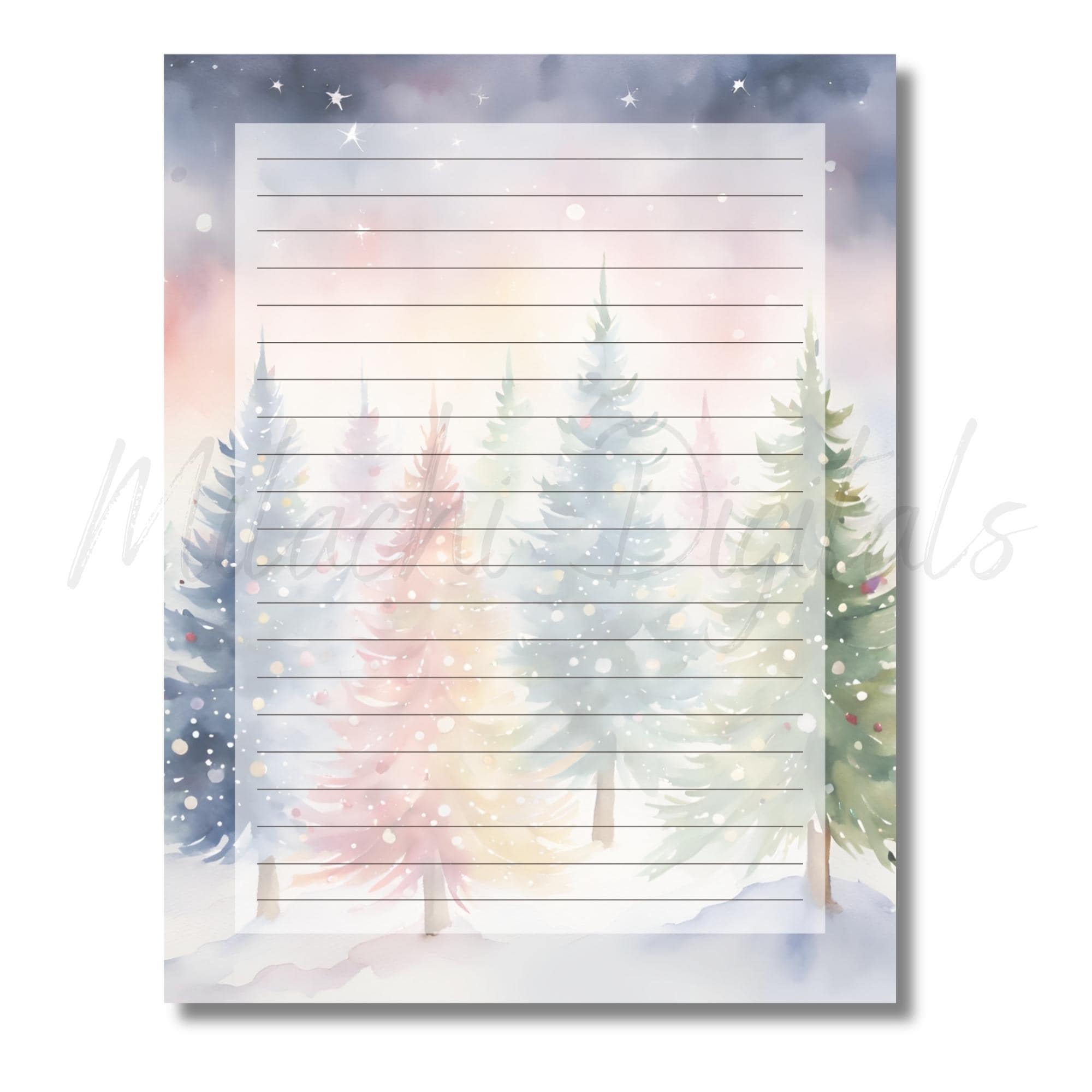 Printable Writing Paper Christmas Tree Stationery, Digital Paper for ...