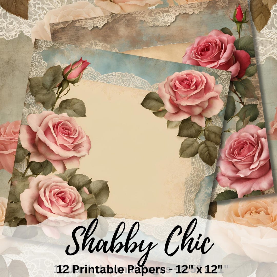 Shabby Chic Digital Paper Pack 12"x12", Floral Background, DIY Crafts ...