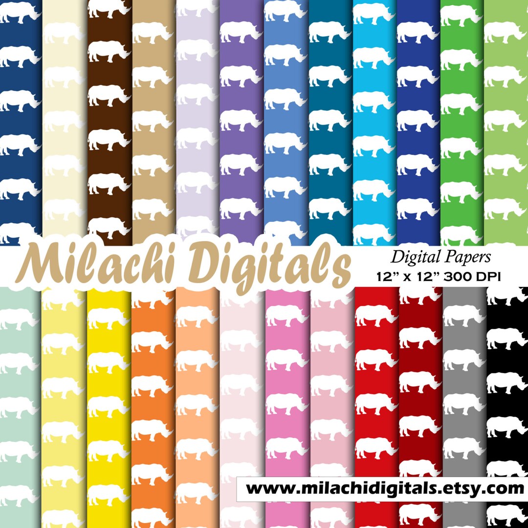 Rhino Digital Paper, Woodland Scrapbook Papers, Safari Rhinoceros ...