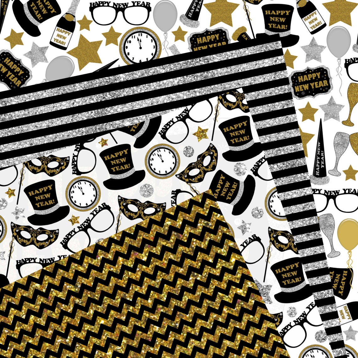Happy New Year Digital Paper, New Year's Eve Scrapbook Papers, New Year ...