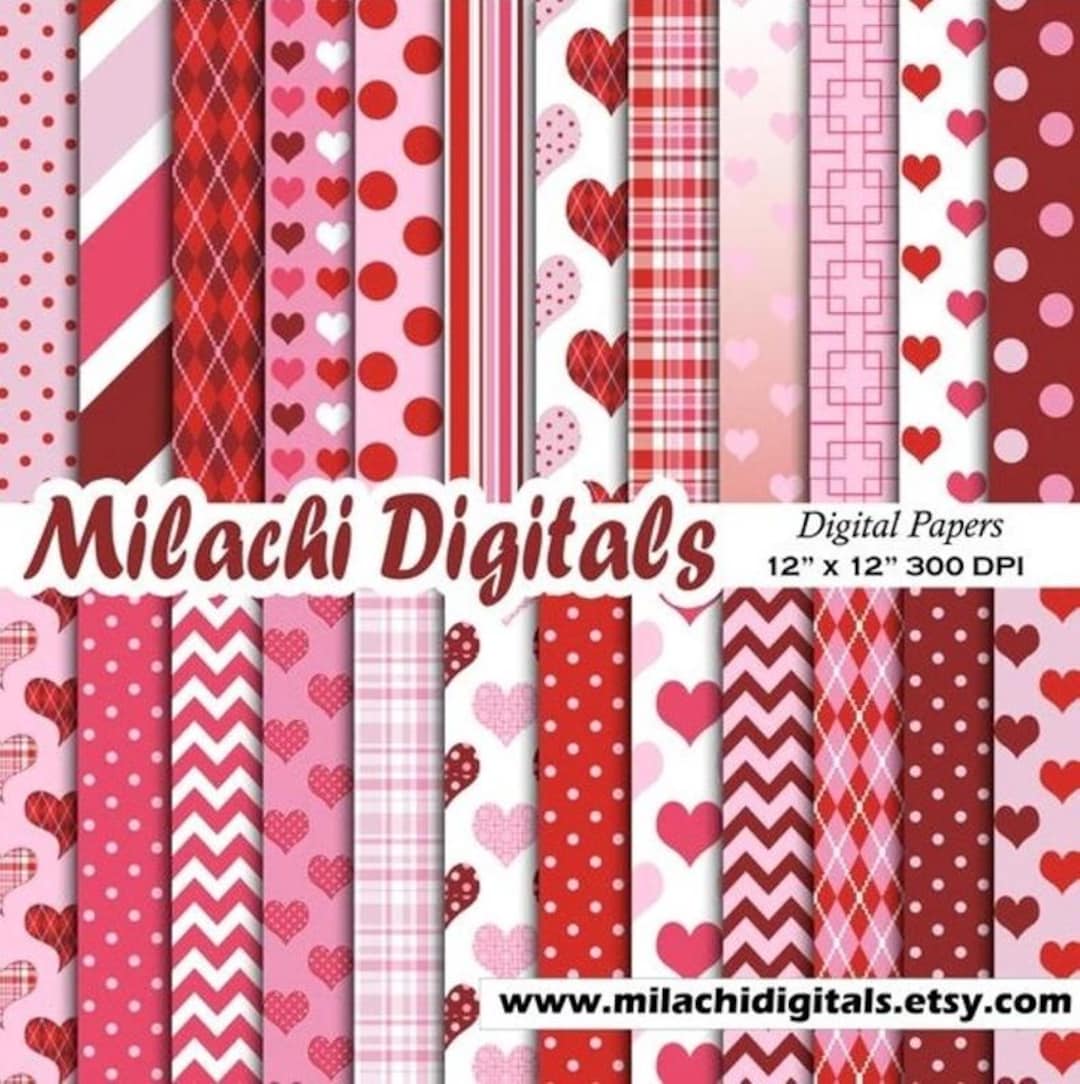 Valentine Digital Paper, Valentine's Day Scrapbook Papers, Hearts ...