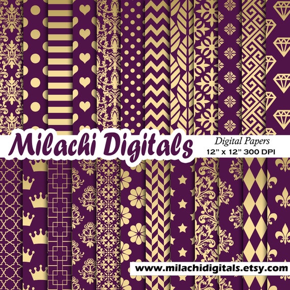 Purple and Gold Digital Paper Royal Gold Patterns Luxury Polka - Etsy