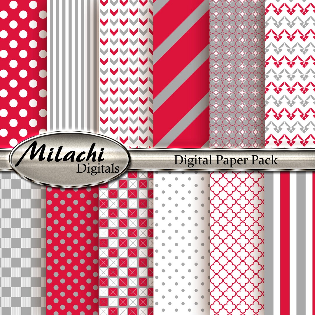Crimson and Gray Digital Paper Pack - Commercial Use - Instant Download ...