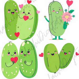 Valentine's Day Pickle Clipart, 8 Cute PNG Designs for Crafts, Funny ...