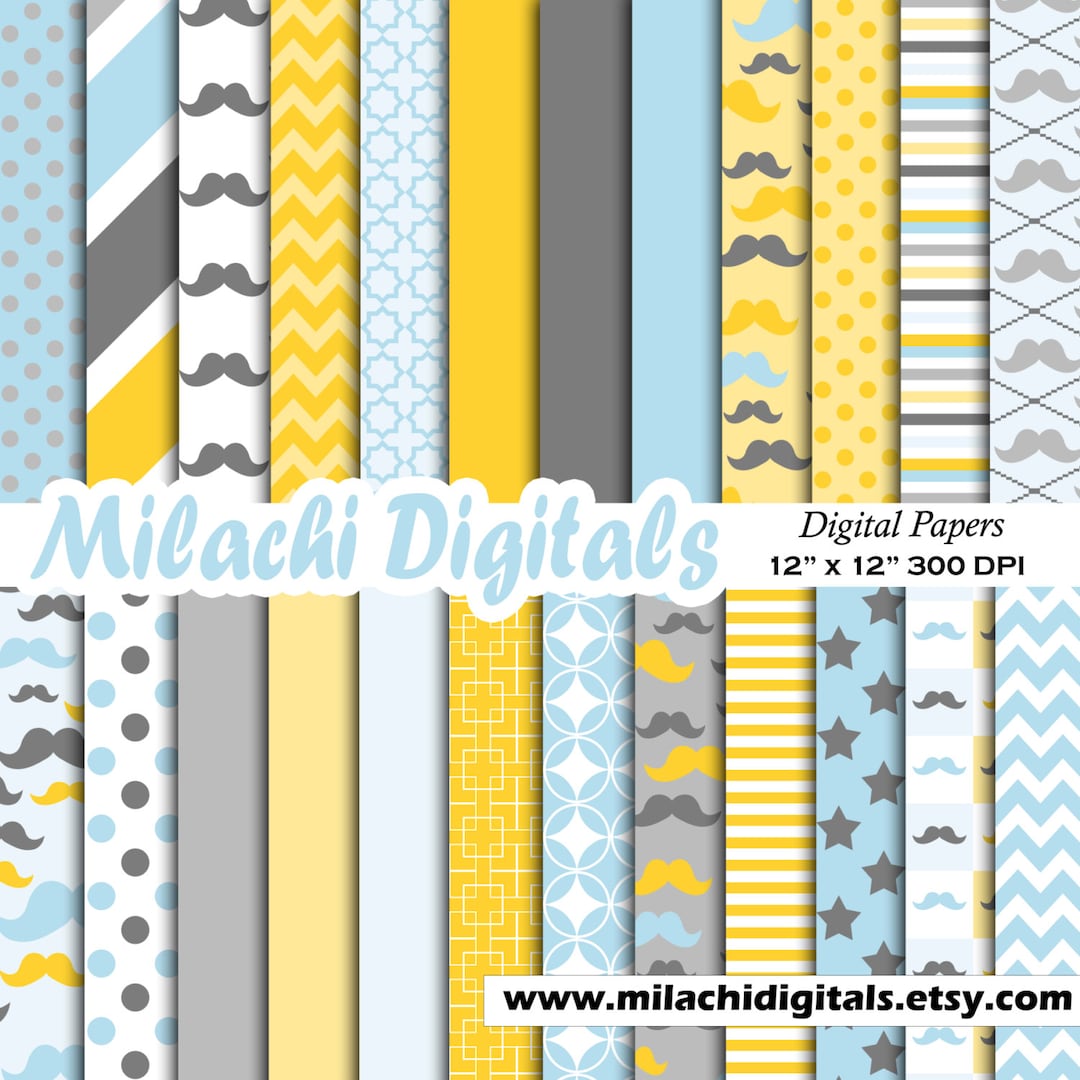 Mustache Digital Paper, Little Man Scrapbook Papers, Boy Baby Shower ...